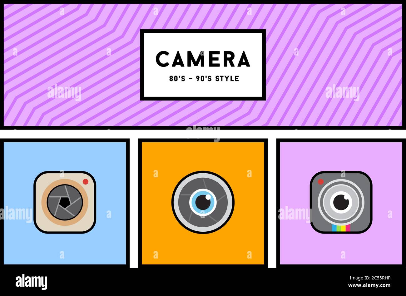 Vector 80's or 90's Stylish Photo Camera Icon Set with Retro Colors ...