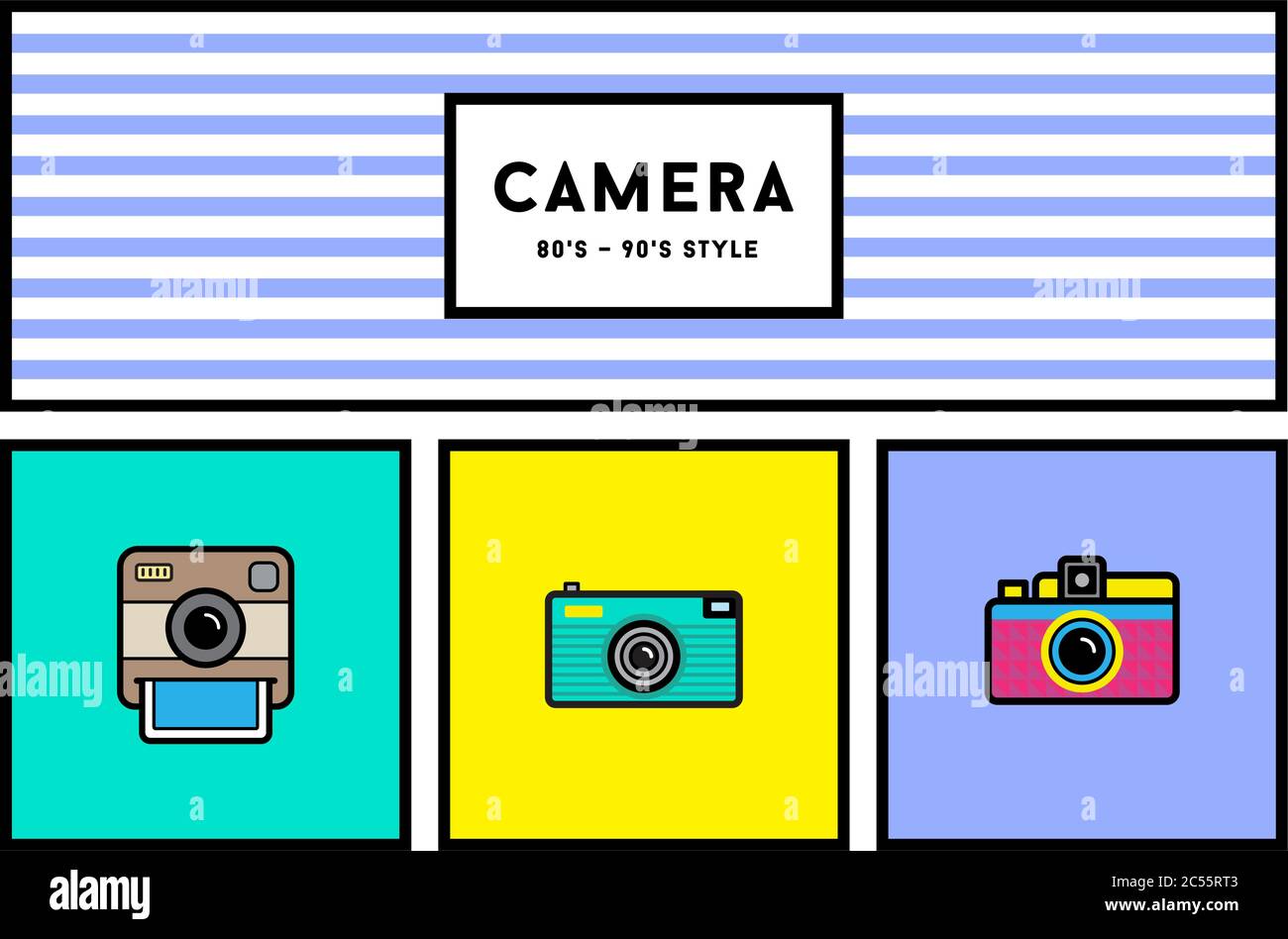 Vector 80's or 90's Stylish Photo Camera Icon Set with Retro Colors ...