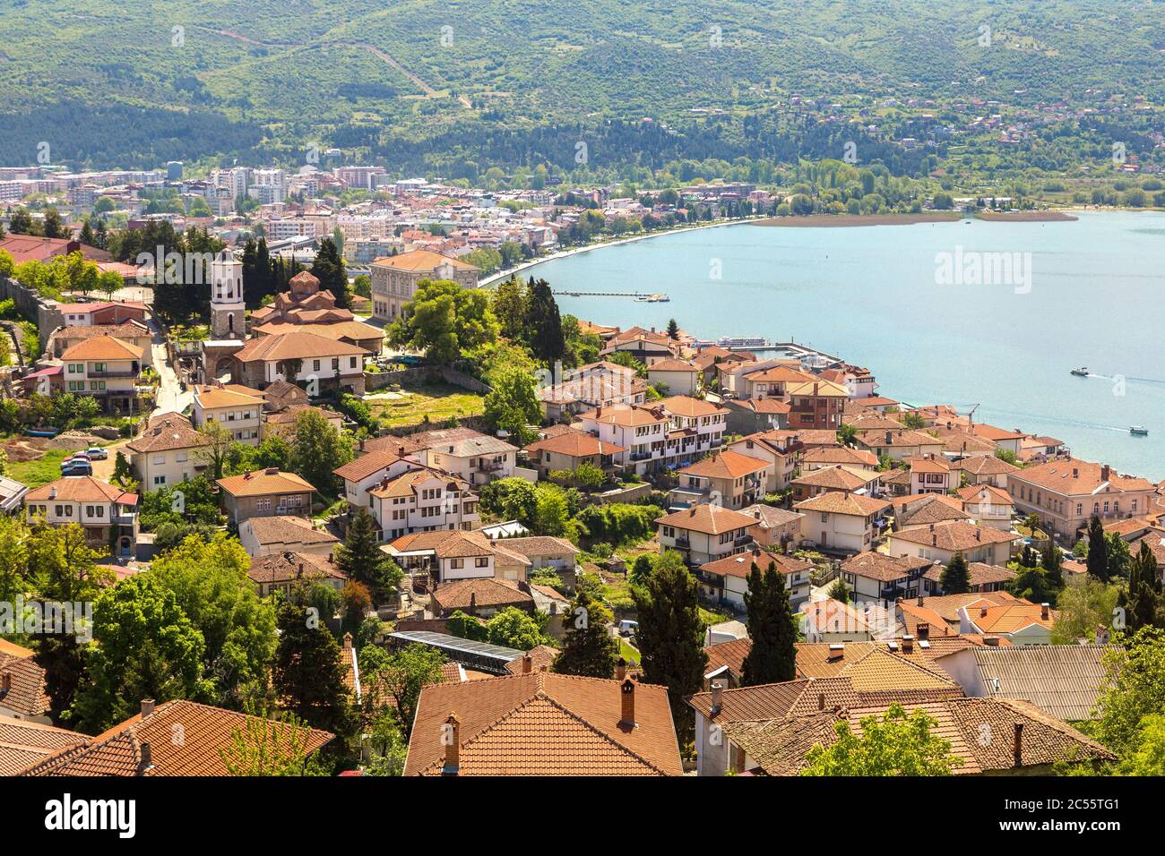 Ohrid city and lake Ohrid in a beautiful summer day, Republic of ...