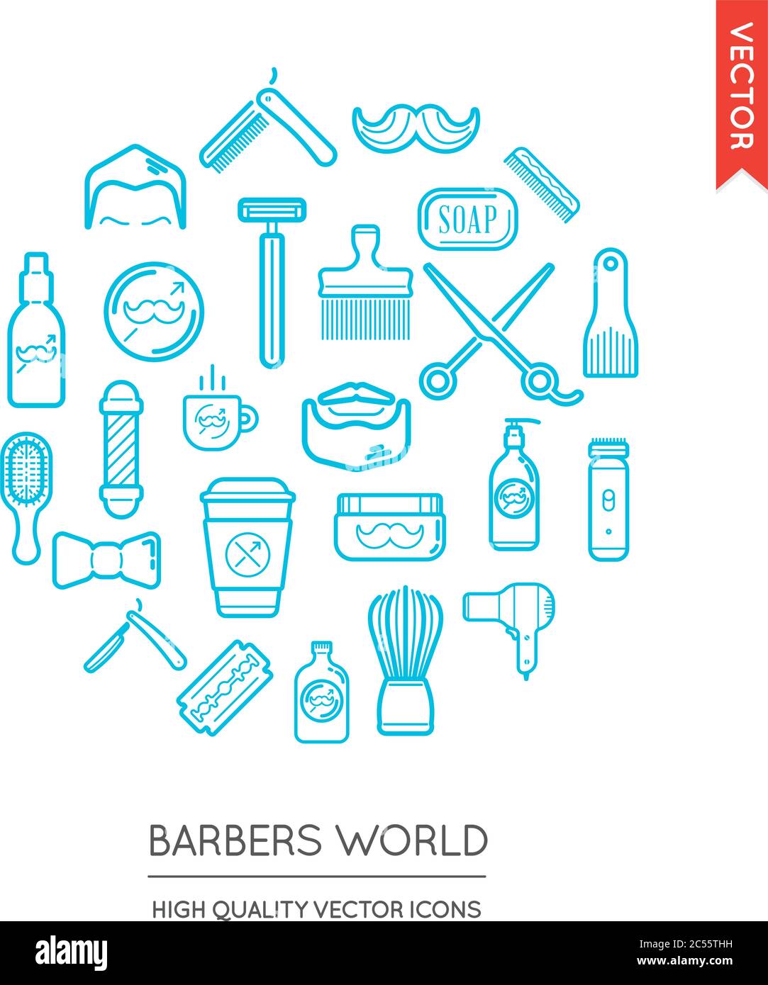 Vector Set of Barber Shop Modern Flat Thin Icons Inscribed in Round ...
