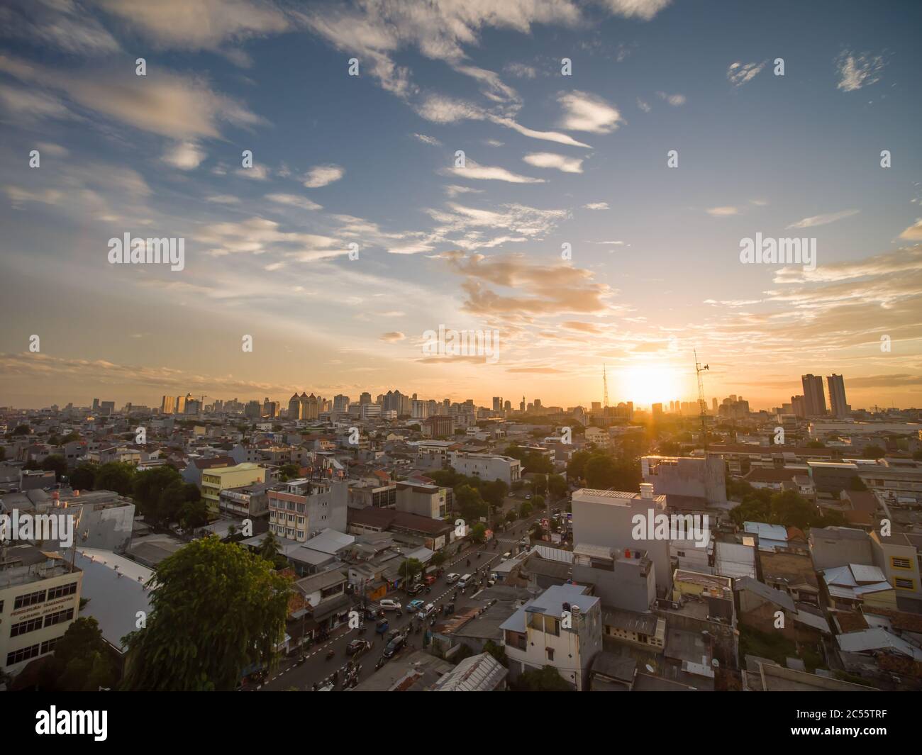 Beautiful sunset over the capital of Indonesia - Jakarta Stock Photo ...