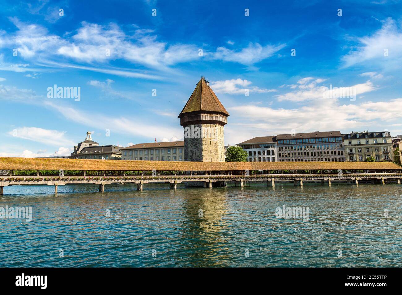 Famous Chapel bridge in Lucerne in a beautiful summer day, Switzerland ...
