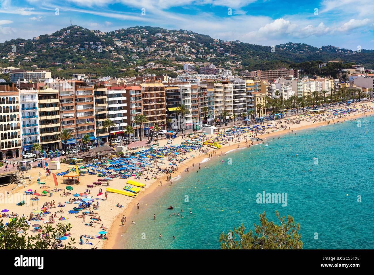 Beaches in Lloret de Mar in a beautiful summer day, Costa Brava ...