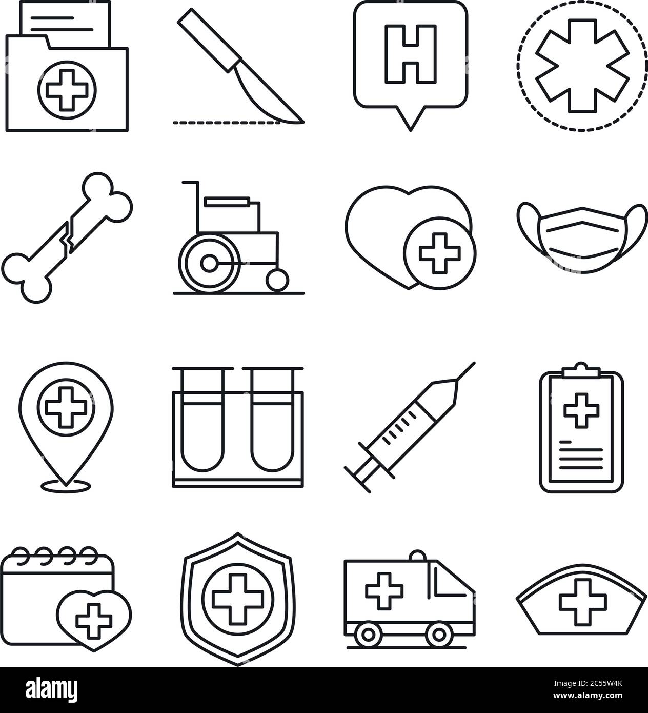 healthcare medical and hospital pictogram line style icons set vector ...