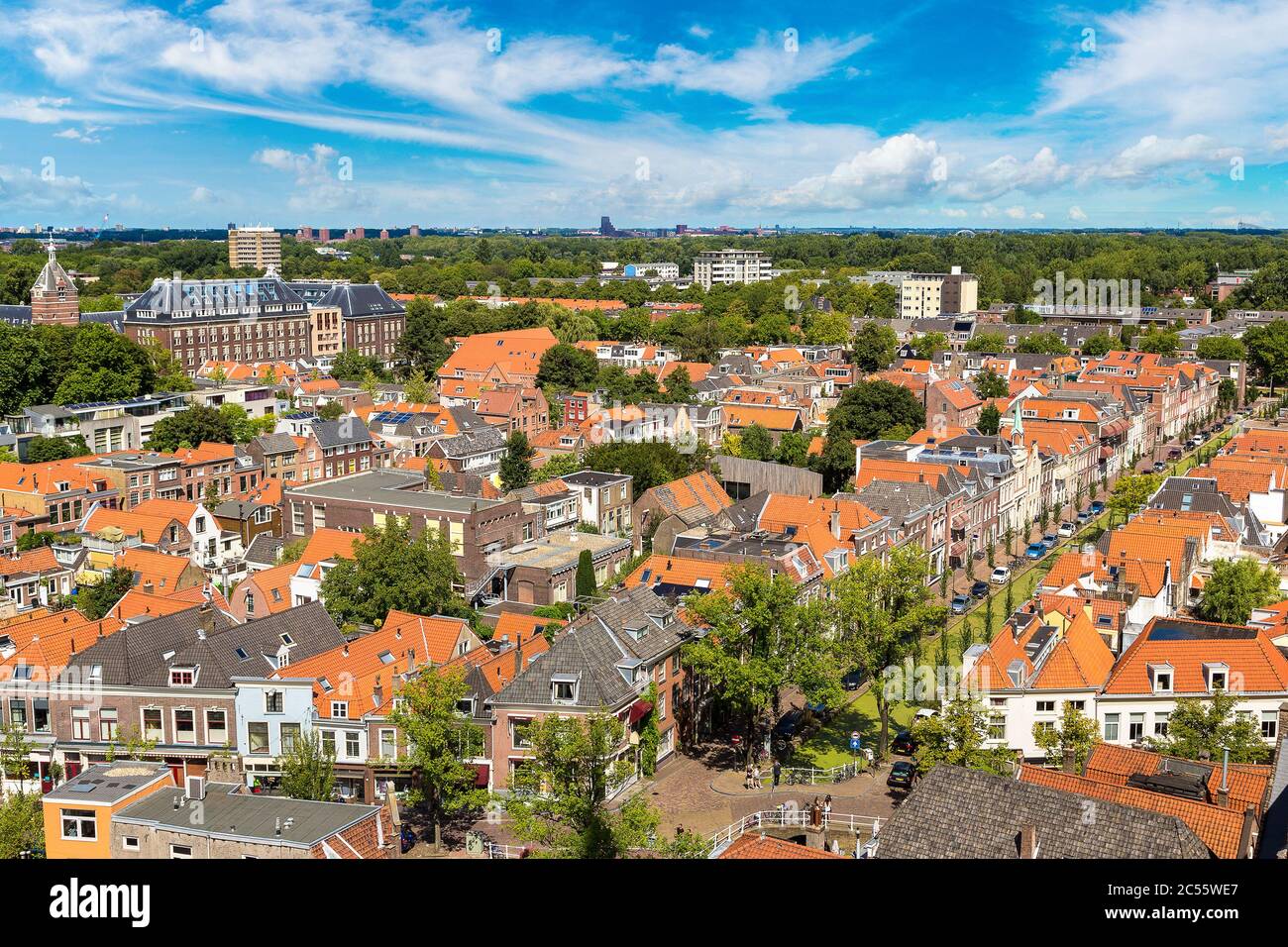 Panoramic aerial view of Delft in a beautiful summer day, The ...