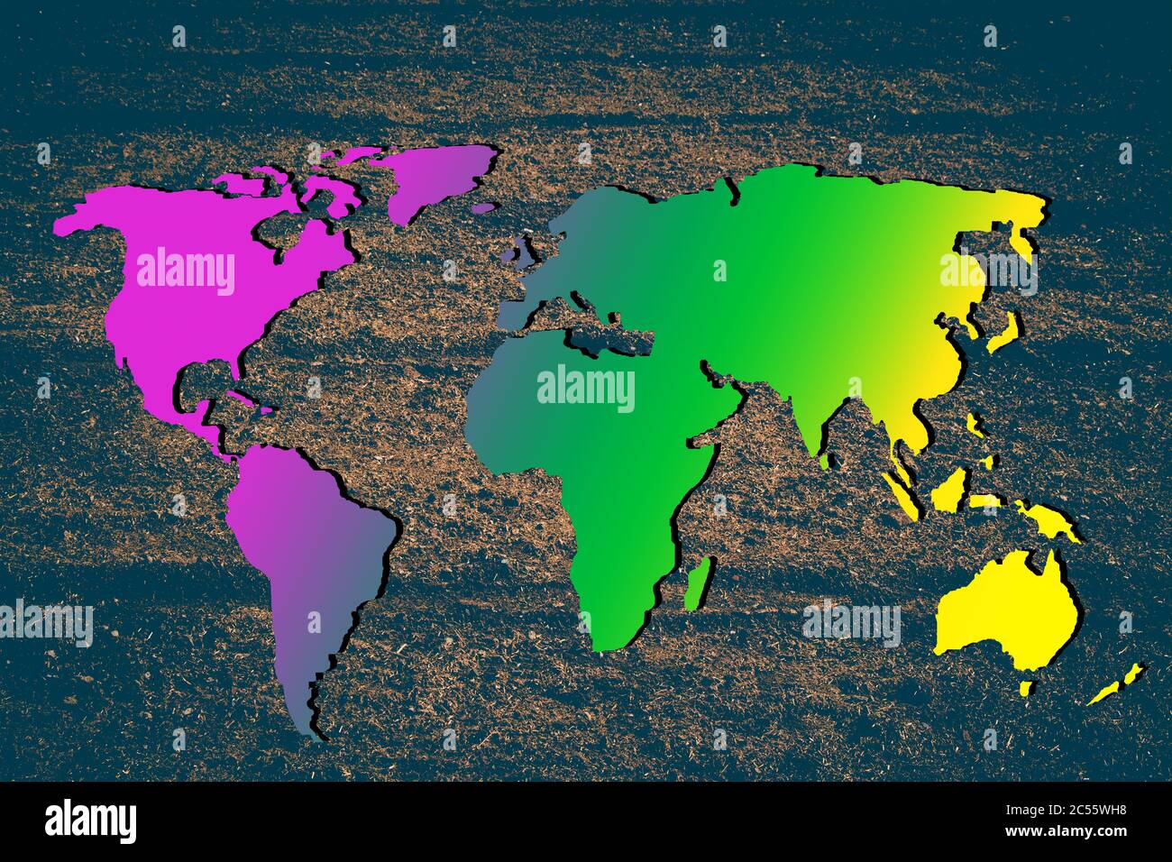 Roughly outlined world map with a colorful background patterns Stock ...