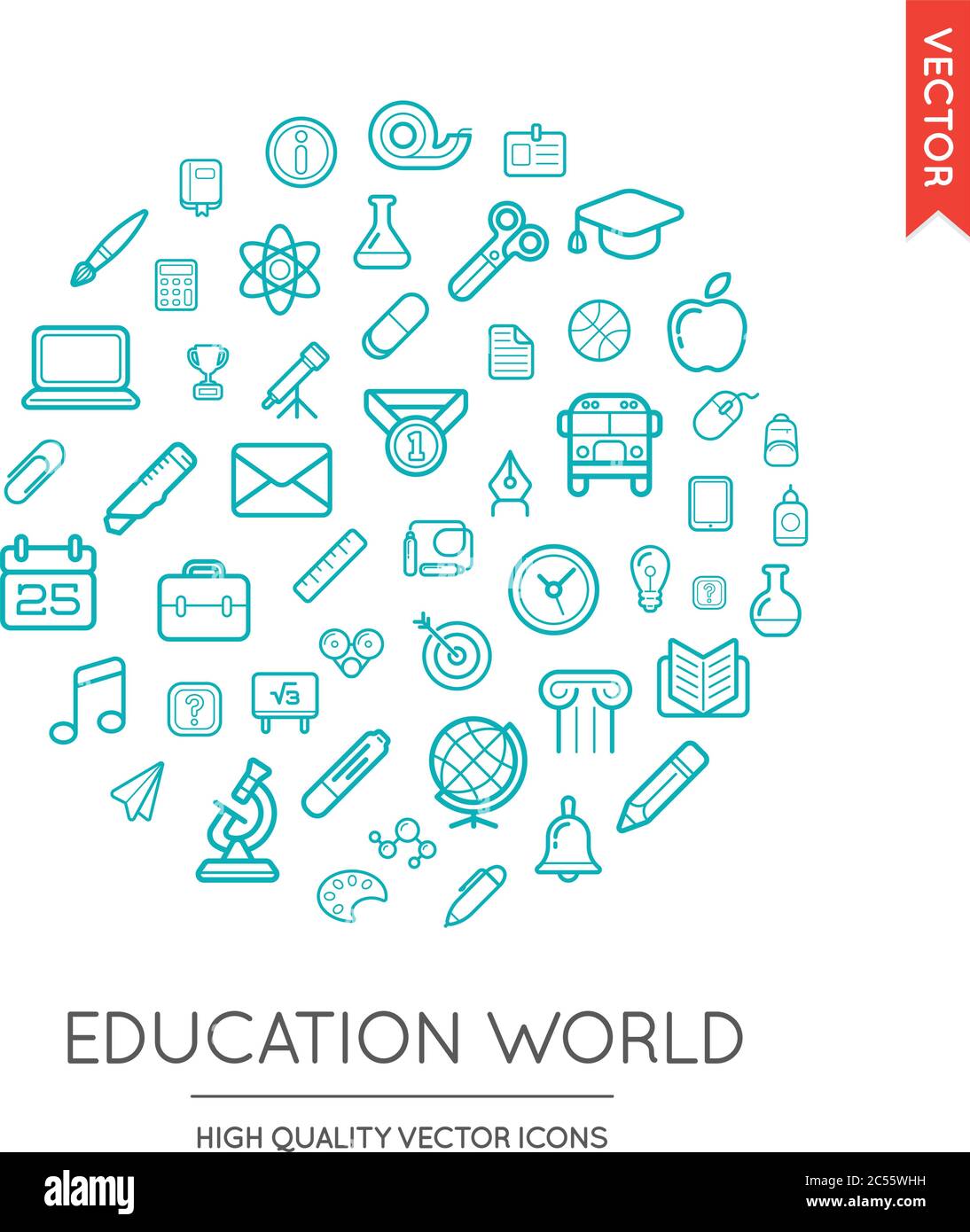 Vector Set of Modern Flat Thin Icons Inscribed in Round Shape Stock ...