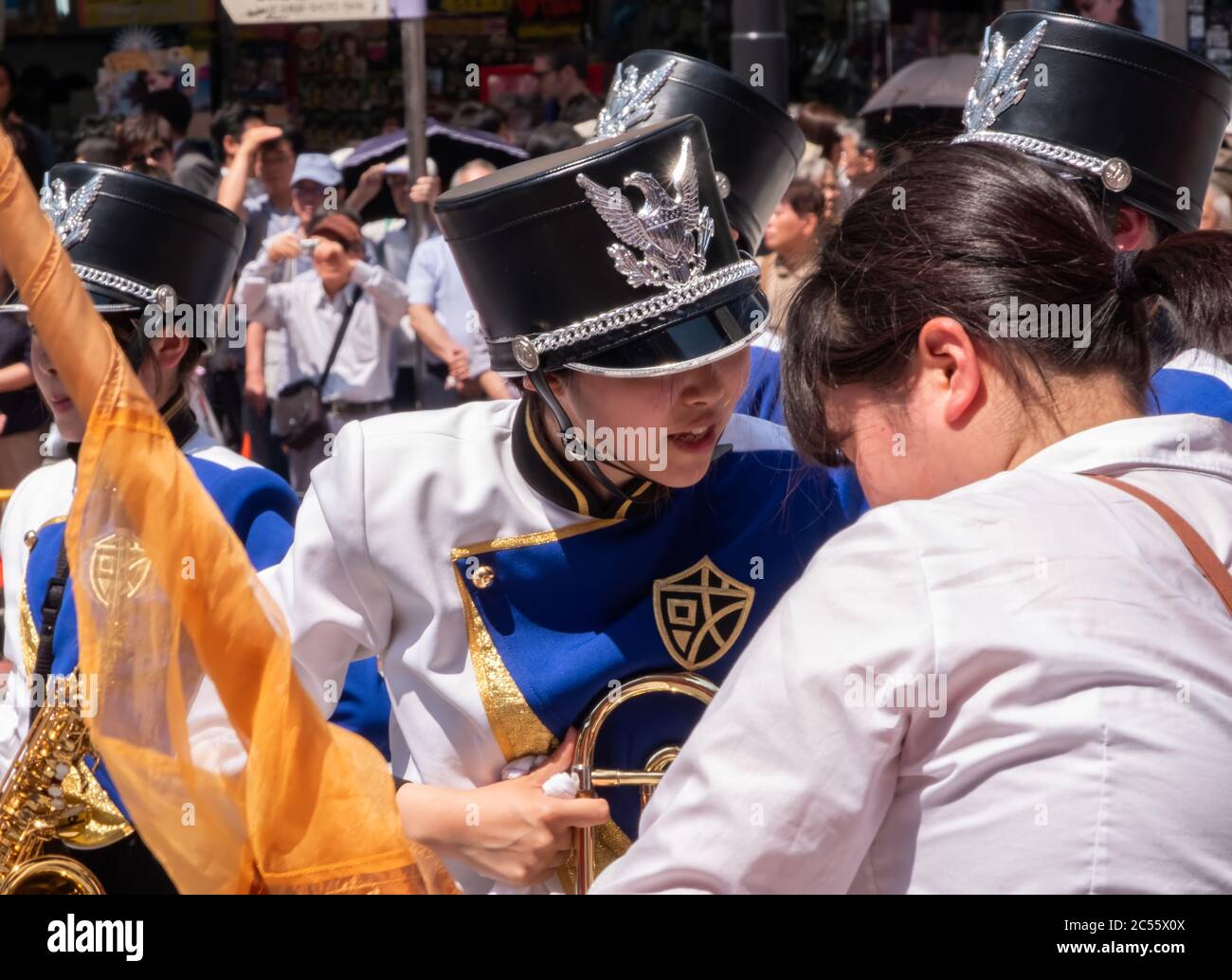 Marching school band participants getting ready to perform in the ...