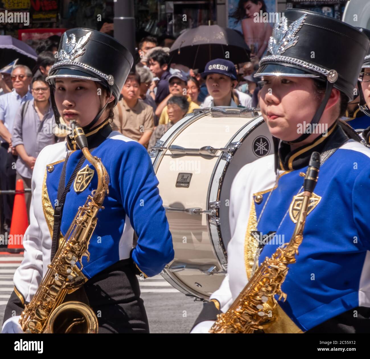 Marching school band participants getting ready to perform in the ...