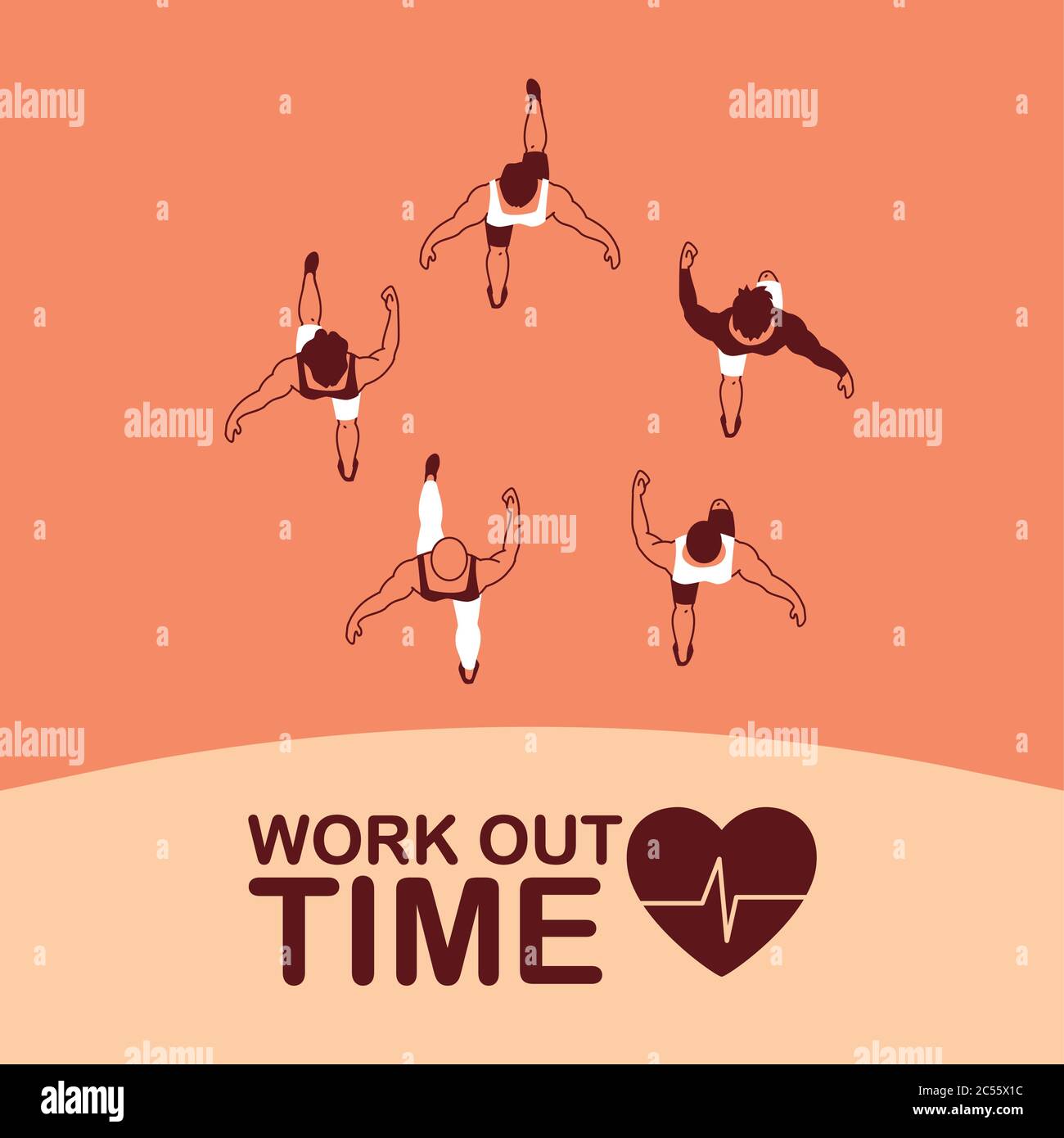 men avatars running and work out time top view design, athlete training ...