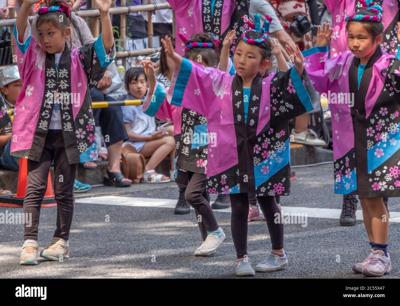 Young children participating in the Shibuya Kagoshima Ohara Matsuri ...