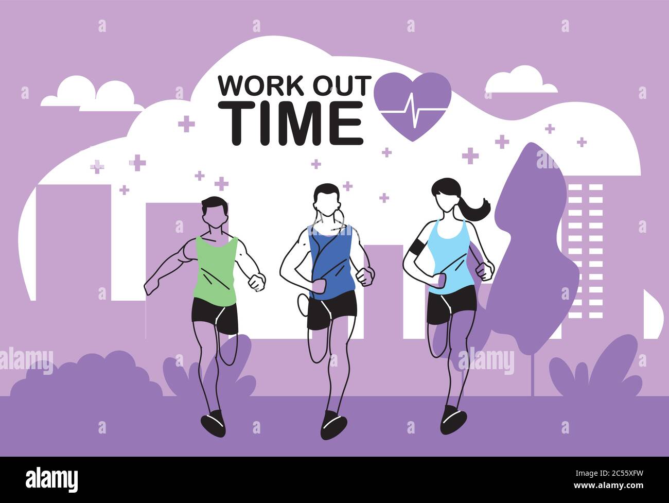 woman and men running and work out time design, athlete training and ...