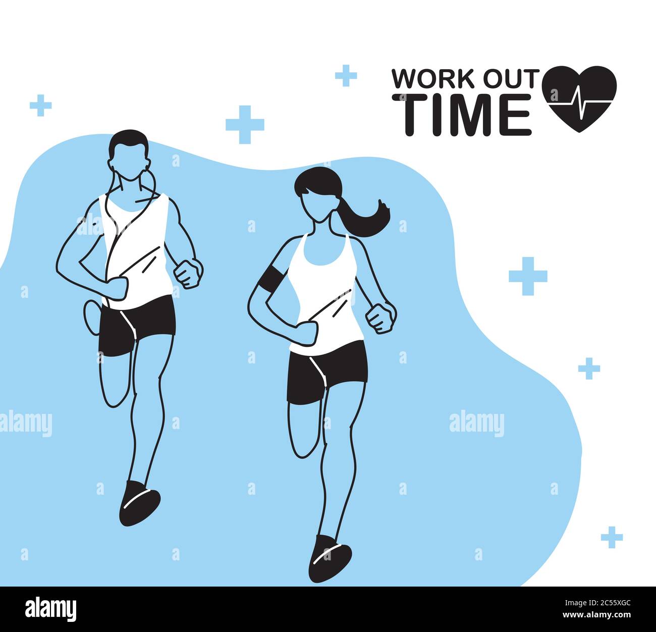 man and woman avatar running and work out time design, athlete training ...