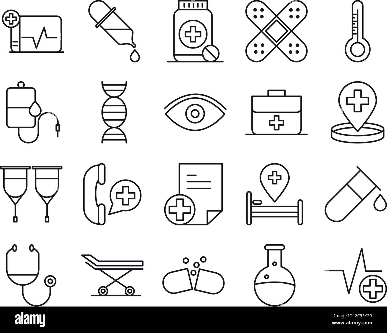 healthcare medical and hospital pictogram line style icons set vector ...