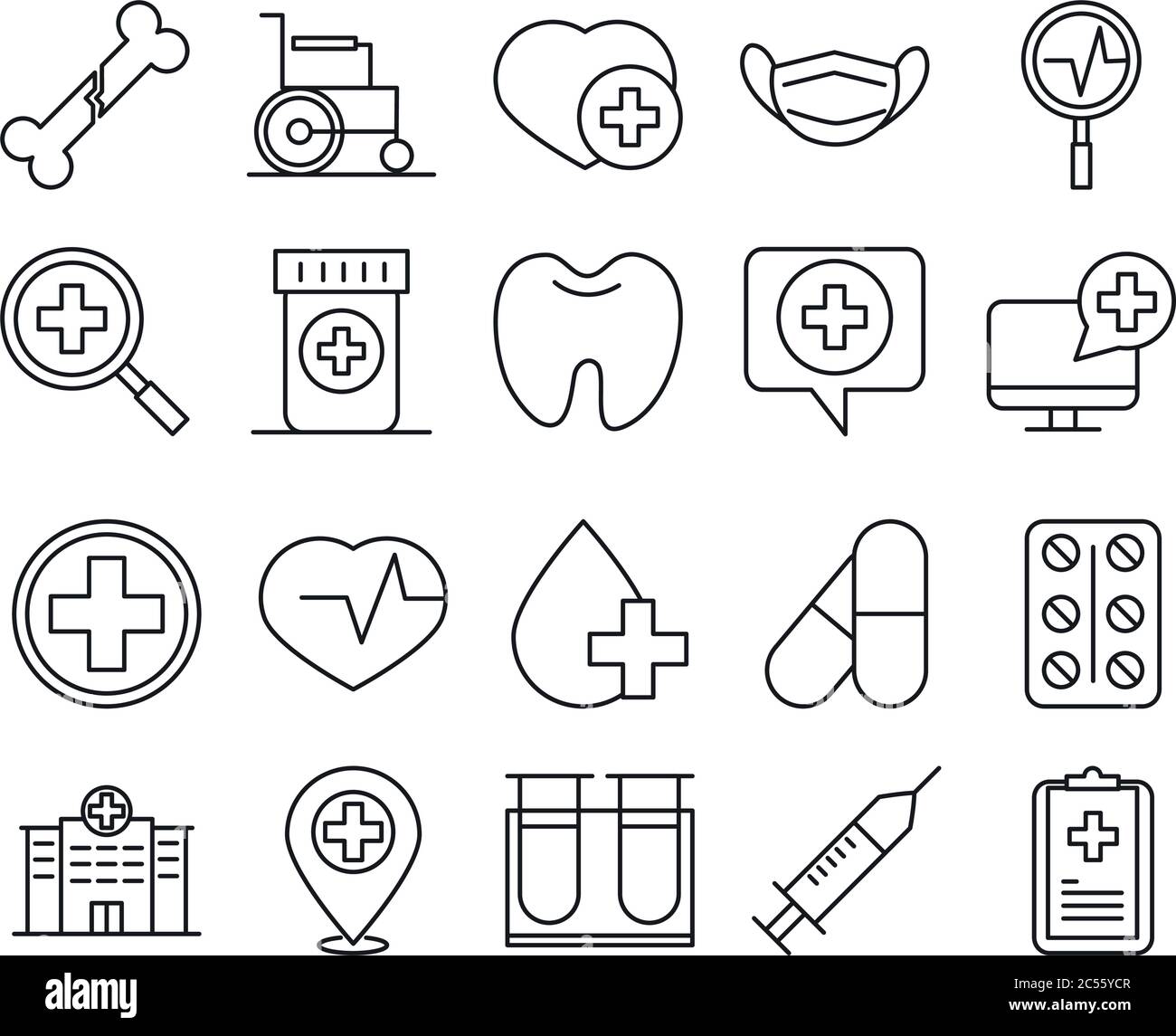 healthcare medical and hospital pictogram line style icons set vector ...