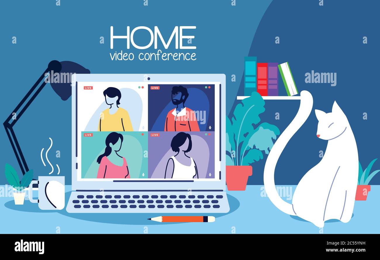 computer sharing video conference at home vector illustration desing ...