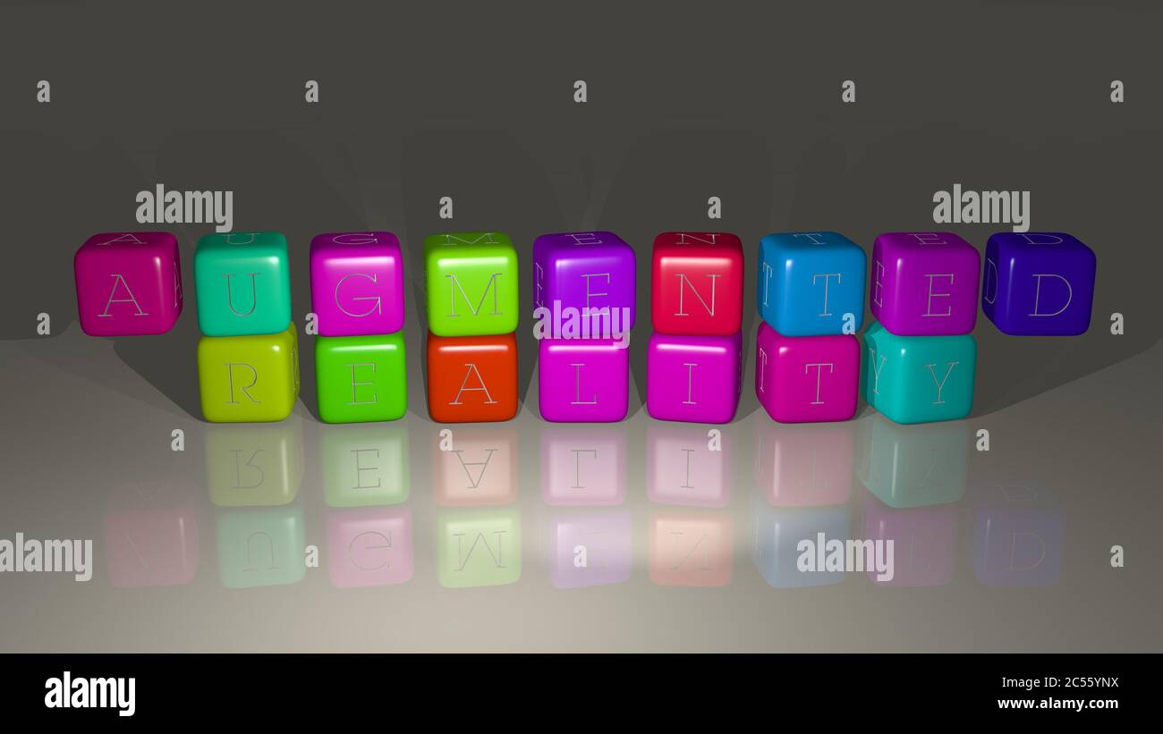 combination of Augmented reality built by cubic letters from the top ...