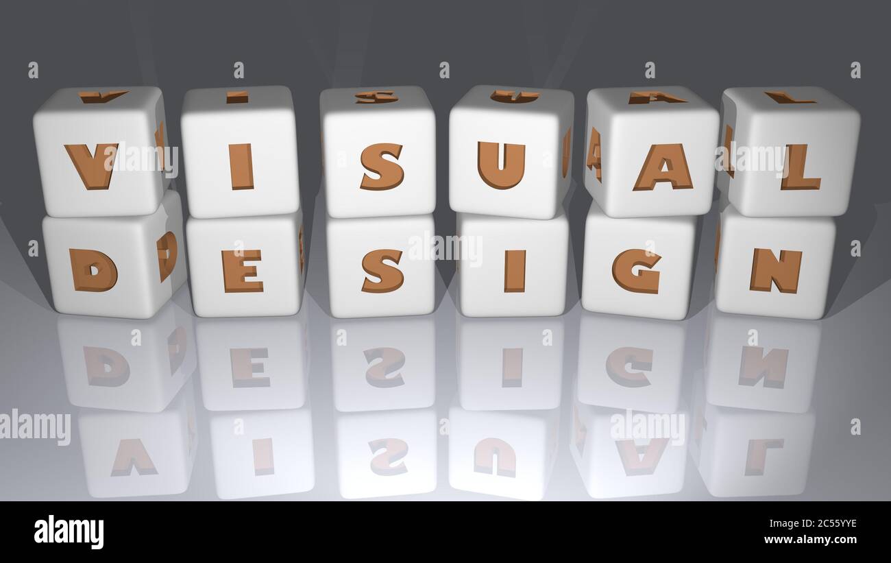 alphabetic Visual Design arranged by cubic letters on a mirror floor ...