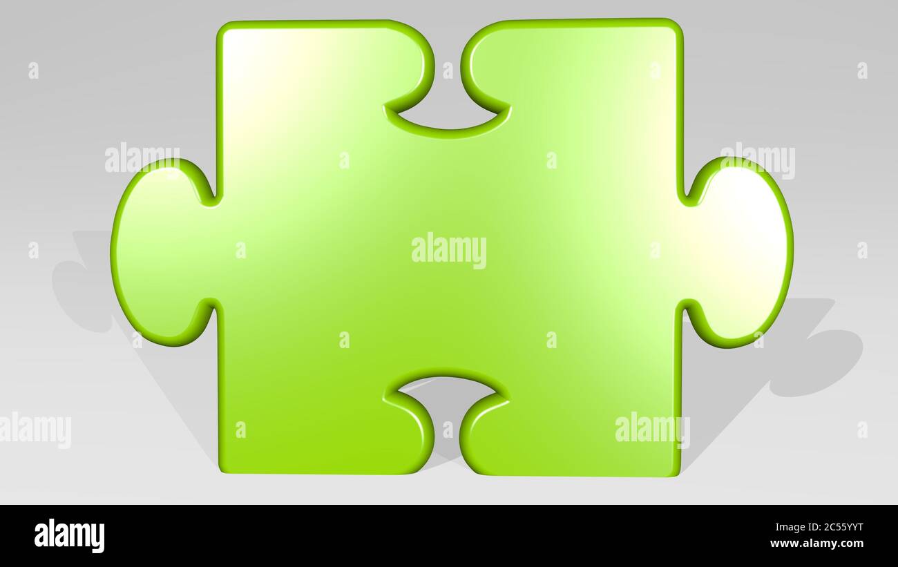puzzle piece stand with shadow. 3D illustration of metallic sculpture ...