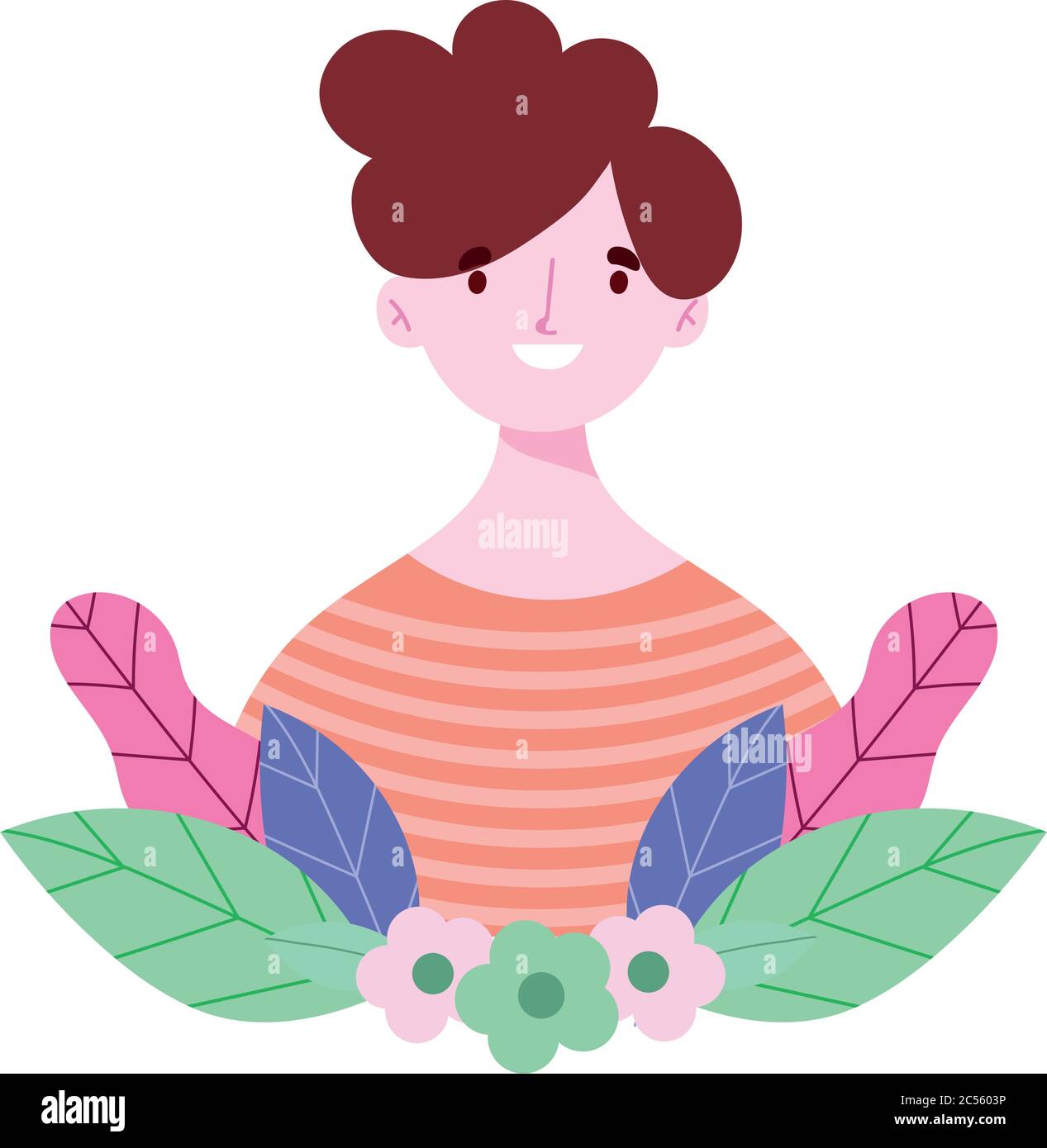 young man flowers foliage botanical cartoon isolated icon design white ...