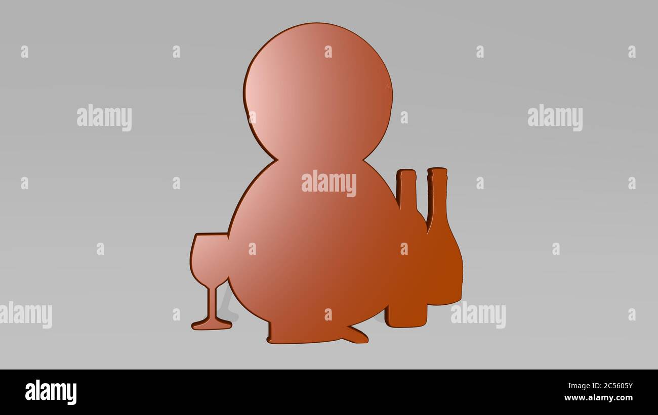 bartender stand with shadow. 3D illustration of metallic sculpture over ...