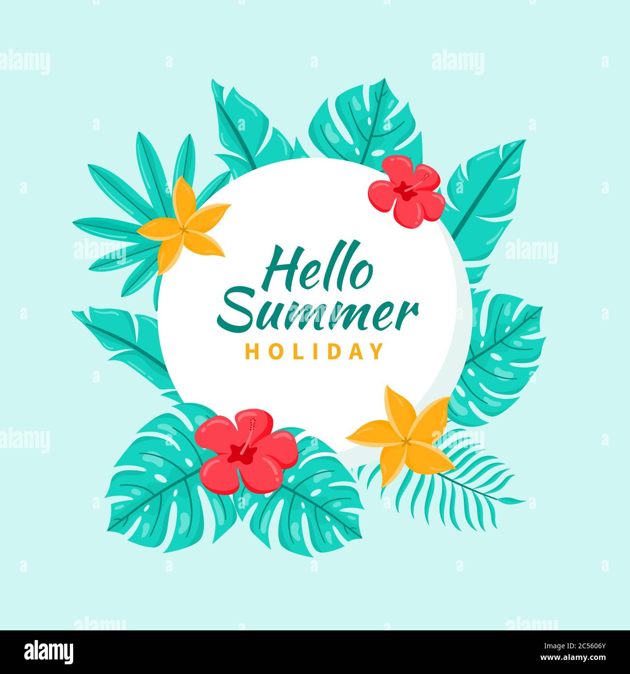 Hand drawn tropical hello summer background. Summer background with ...