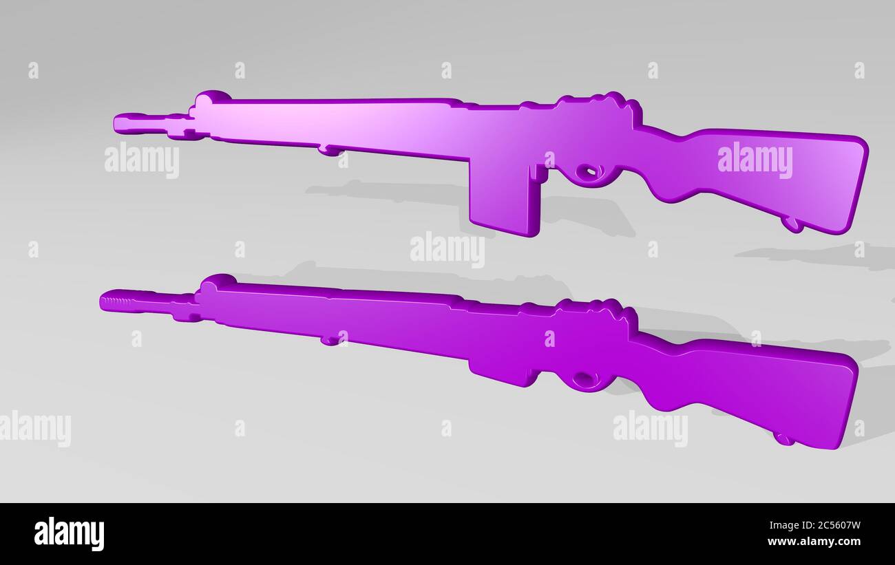 gun stand with shadow. 3D illustration of metallic sculpture over a ...