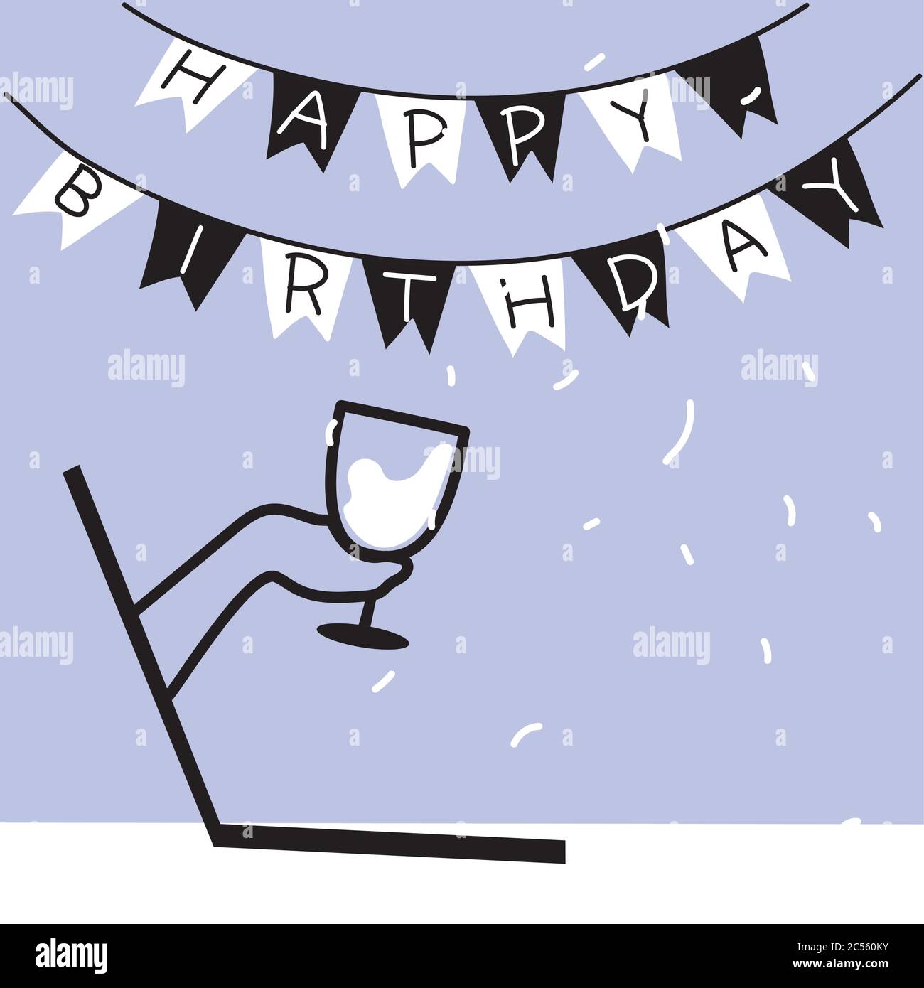 laptop with hand holding cup design, Happy birthday celebration party ...