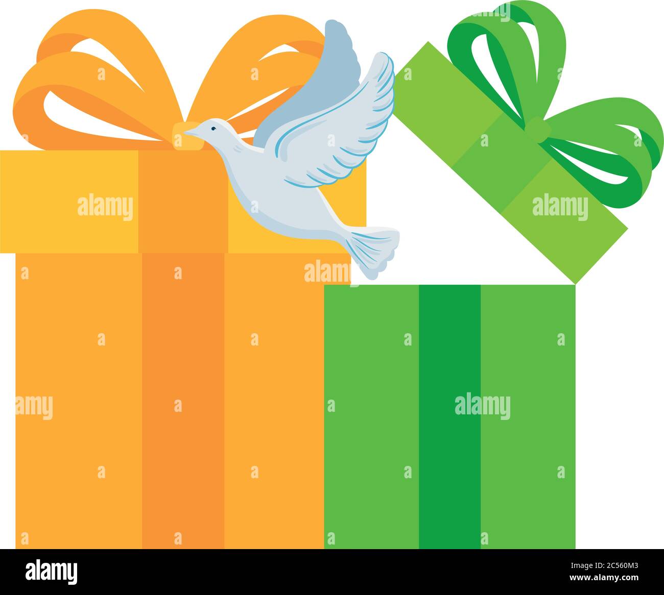 gift boxes, white dove coming out of gift box on white background Stock ...