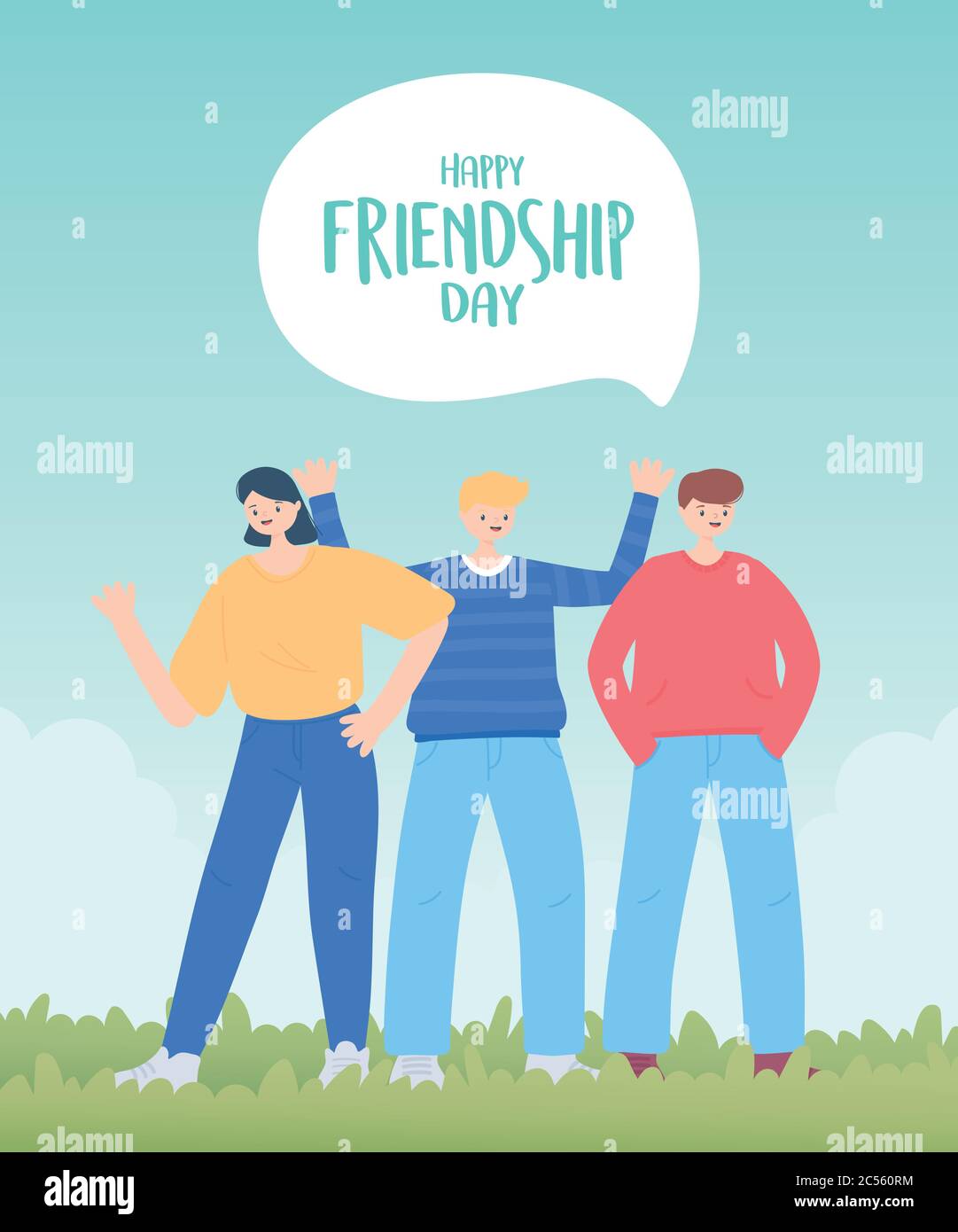 happy friendship day, men and woman cartoon character special event ...