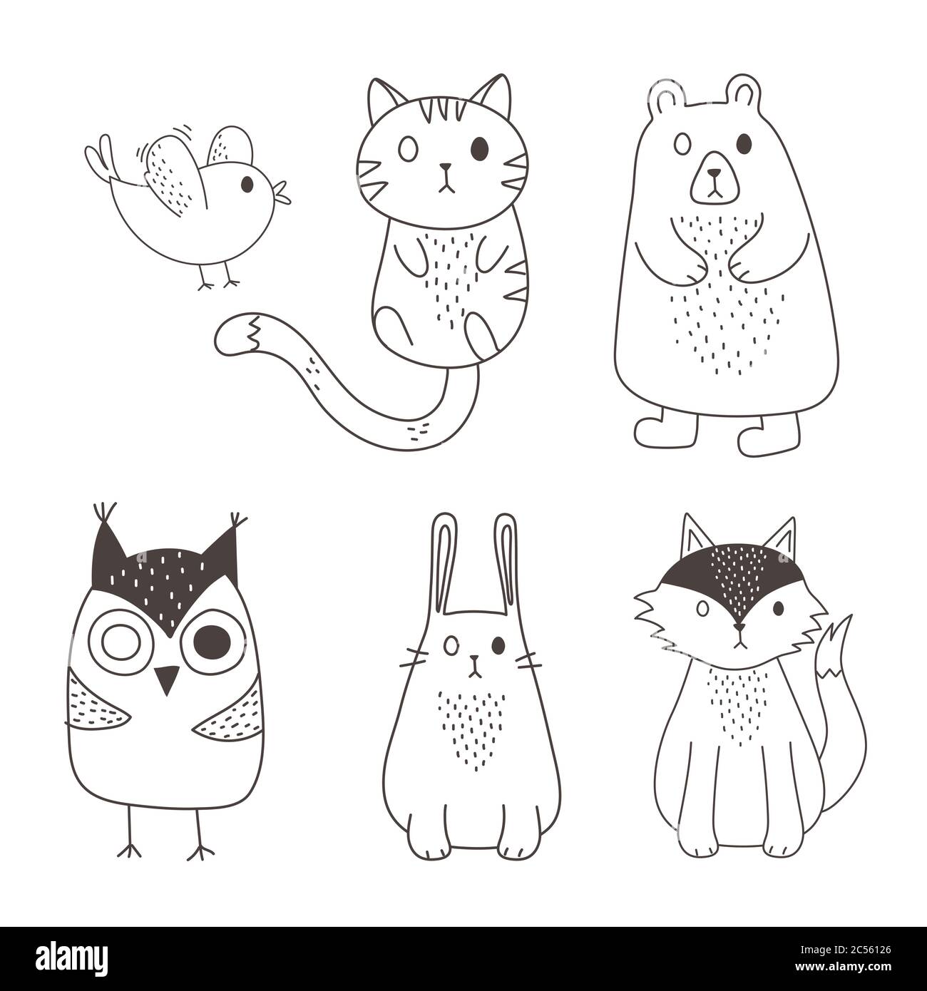 cute animals sketch wildlife cartoon adorable bird cat bear owl rabbit ...