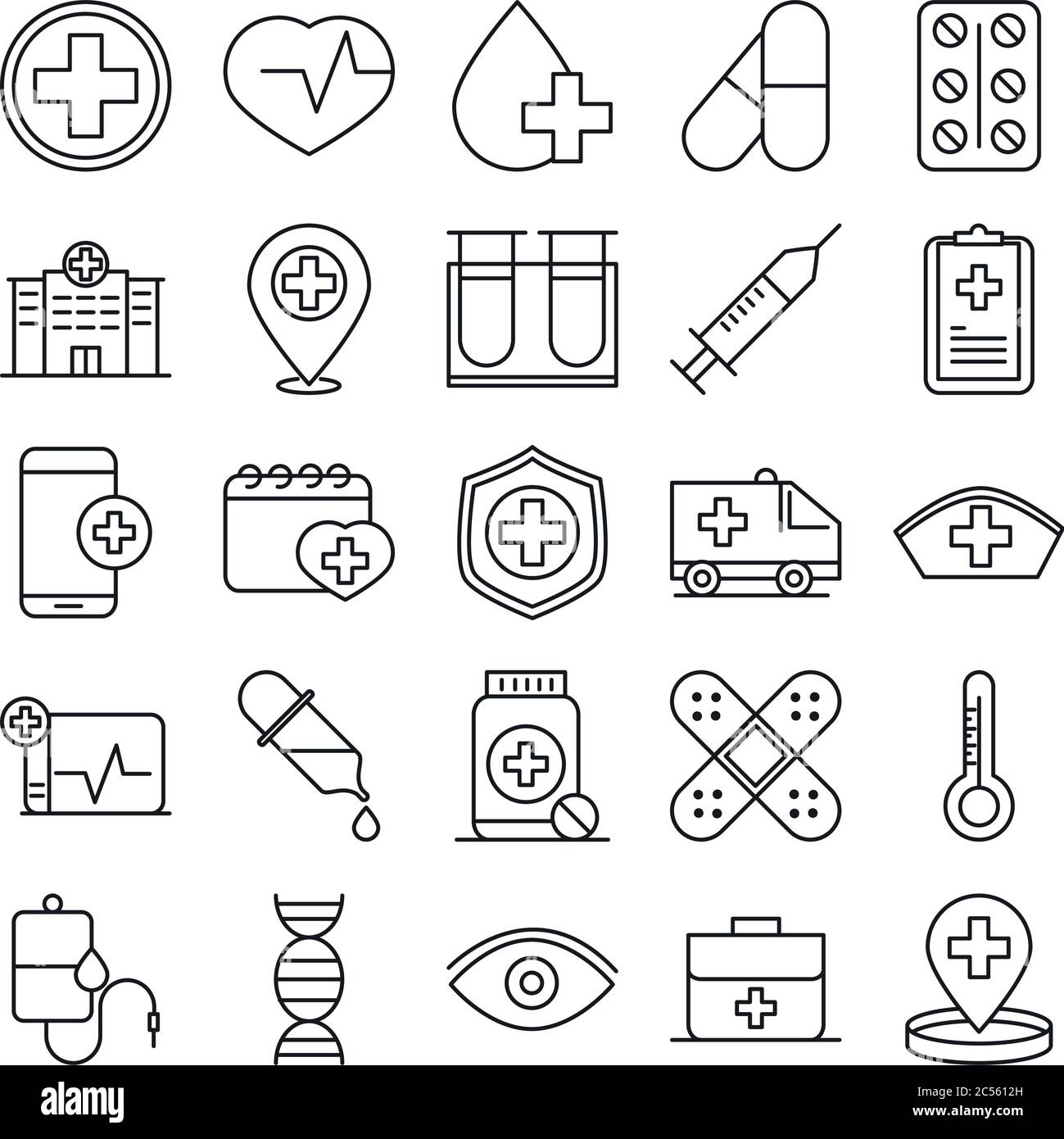 healthcare medical and hospital pictogram line style icons set vector ...