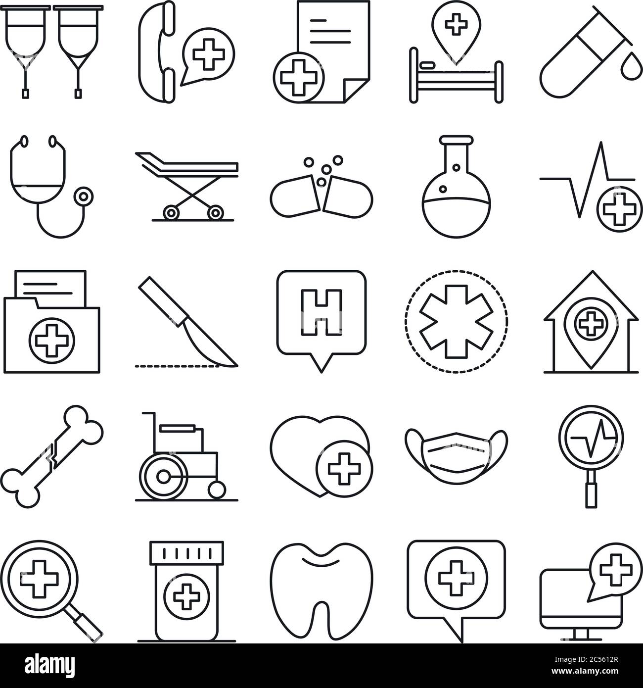 healthcare medical and hospital pictogram line style icons set vector ...