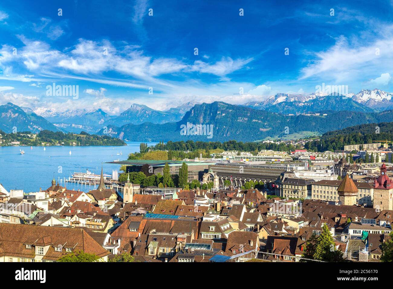 Panoramic aerial view of Lucerne in a beautiful summer day, Switzerland ...