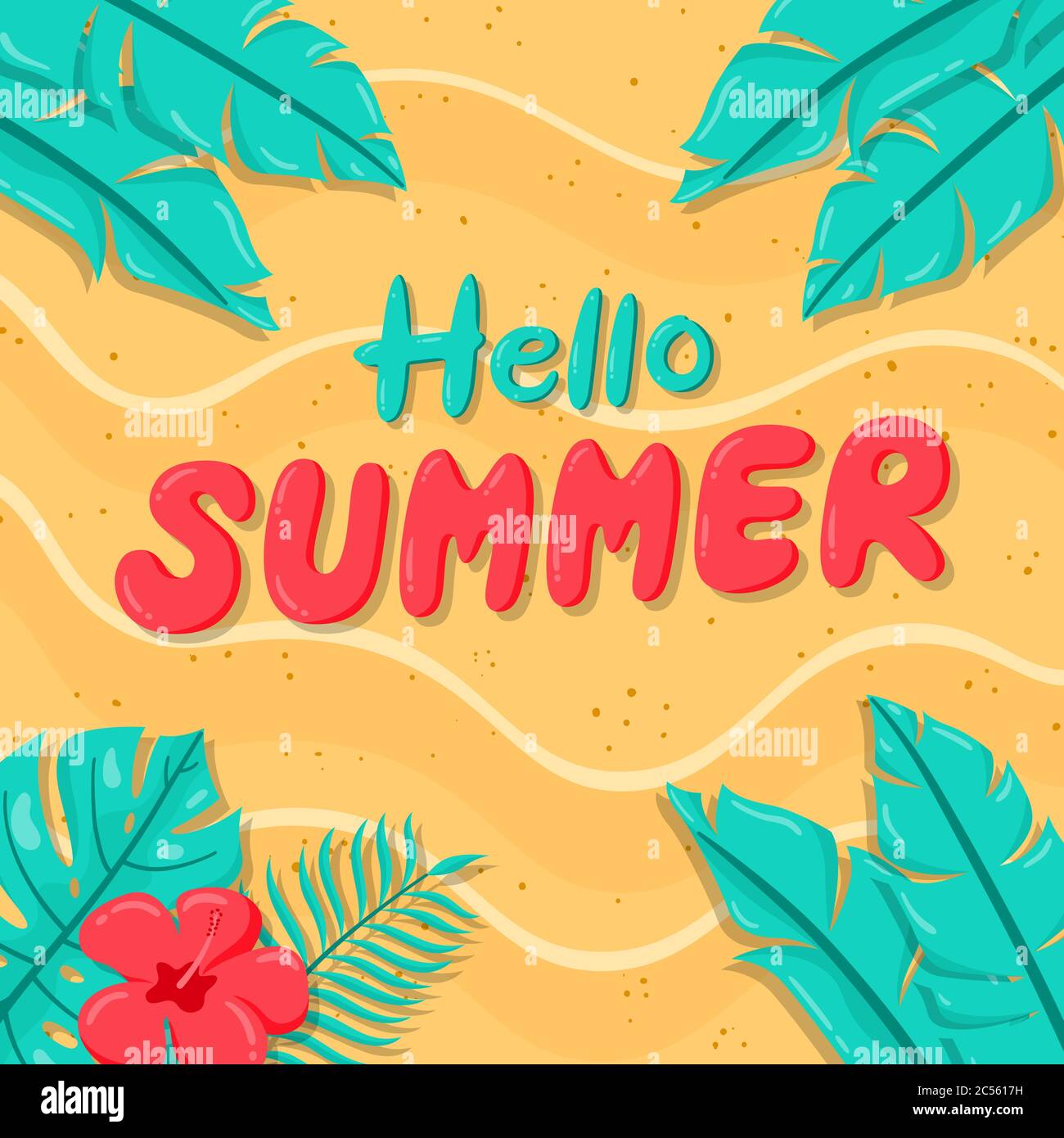 Hand drawn tropical hello summer background. Summer background with ...