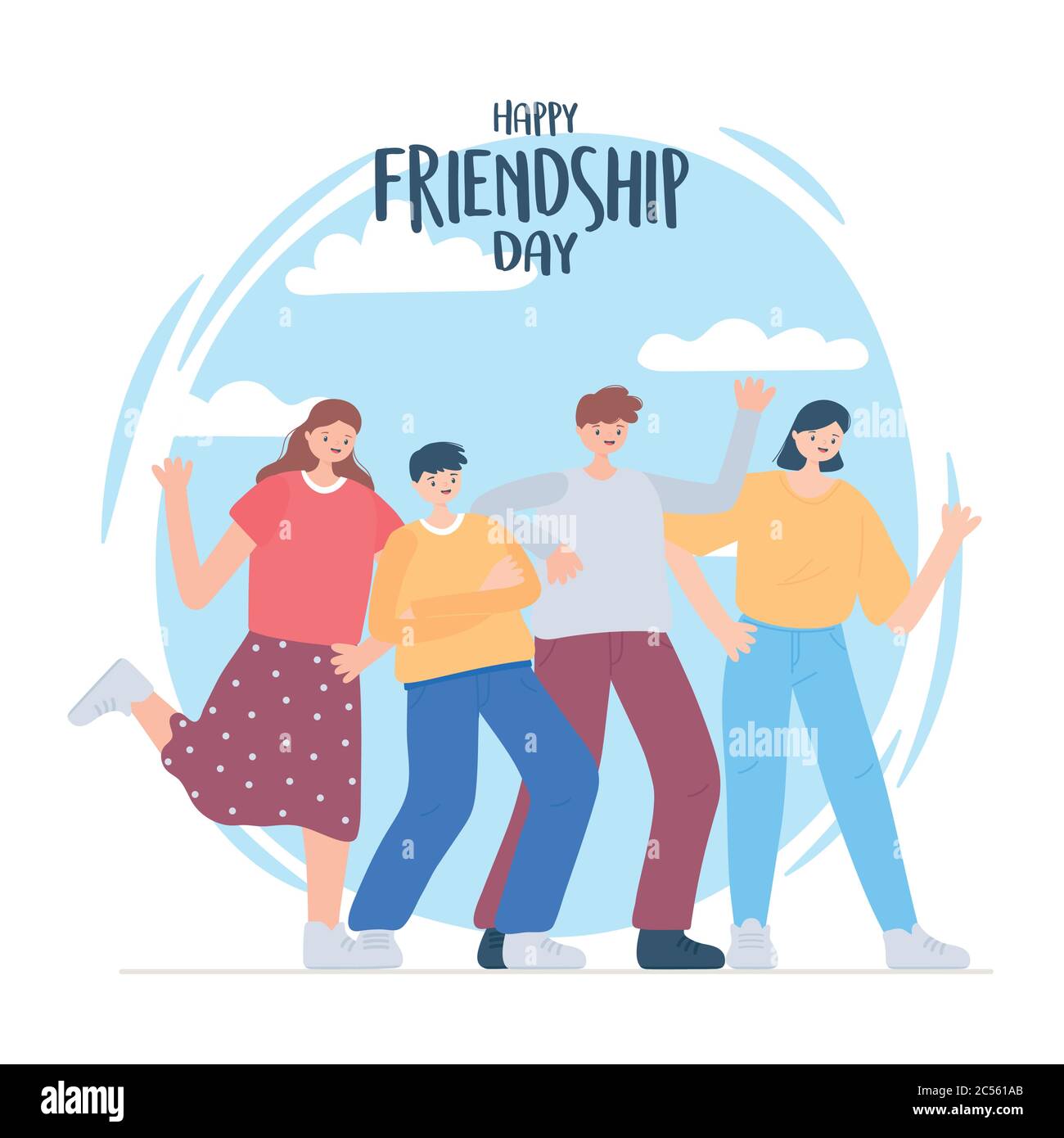 happy friendship day, diverse friend group of people special event ...