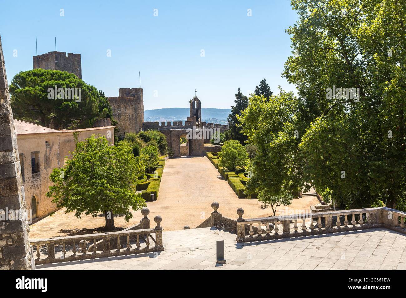 Central square of the inside medieval Templar castle in Tomar in a ...