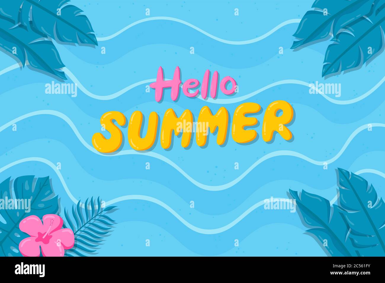 Hand drawn hello summer background. Summer background with tropical ...