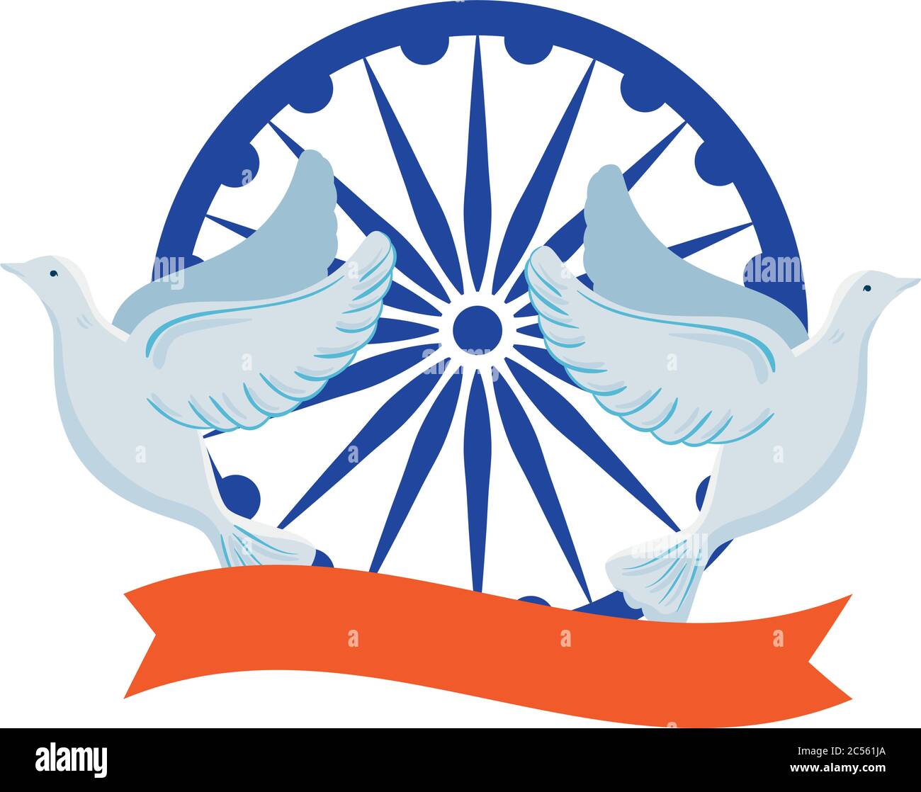 blue ashoka wheel indian symbol, ashoka chakra with doves flying and ...