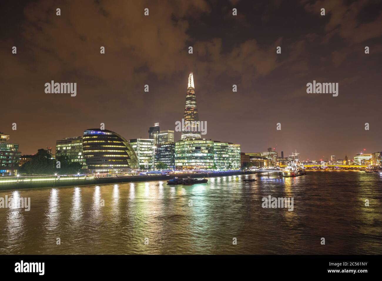 Night landscape view of The Shard in London, England, United Kingdom ...