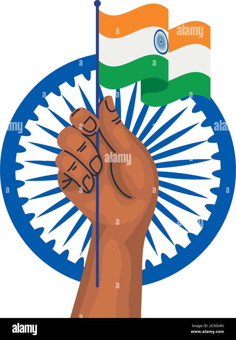 hand with india flag and blue ashoka wheel indian symbol on white ...