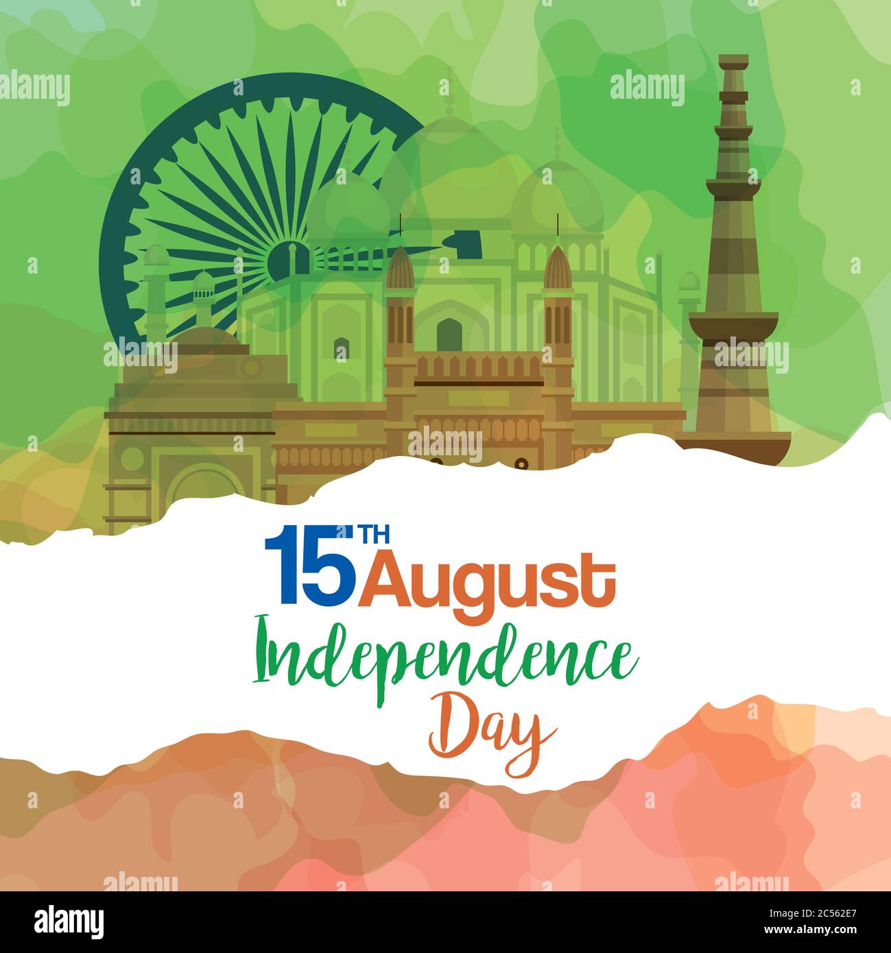 indian happy independence day, celebration 15 august, with monuments ...