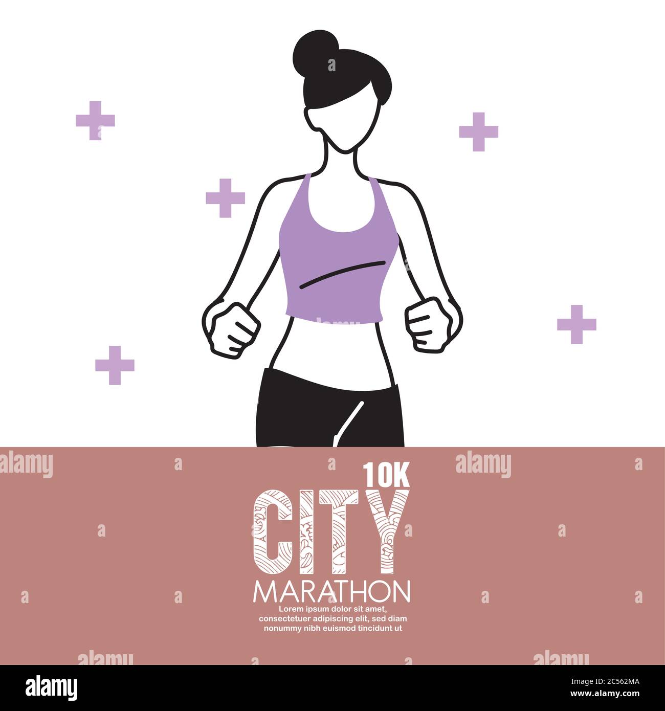 woman avatar running and 10k city marathon design, athlete training and ...