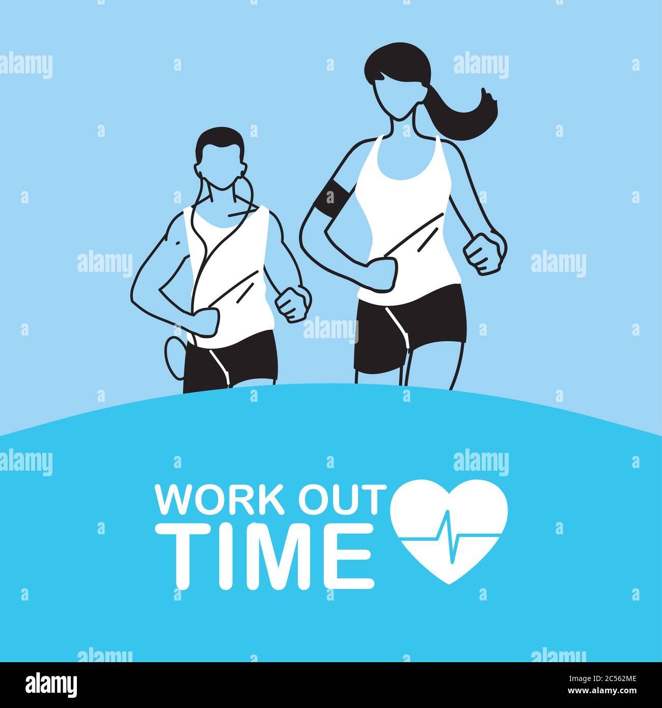 man and woman avatar running and work out time design, athlete training ...