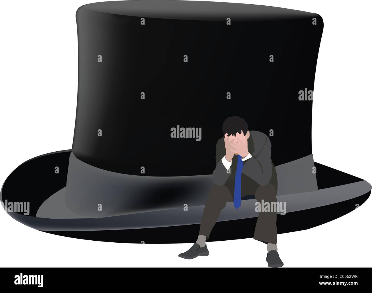 Stressed person sitting under a banker hat - bankrupt concept Stock ...