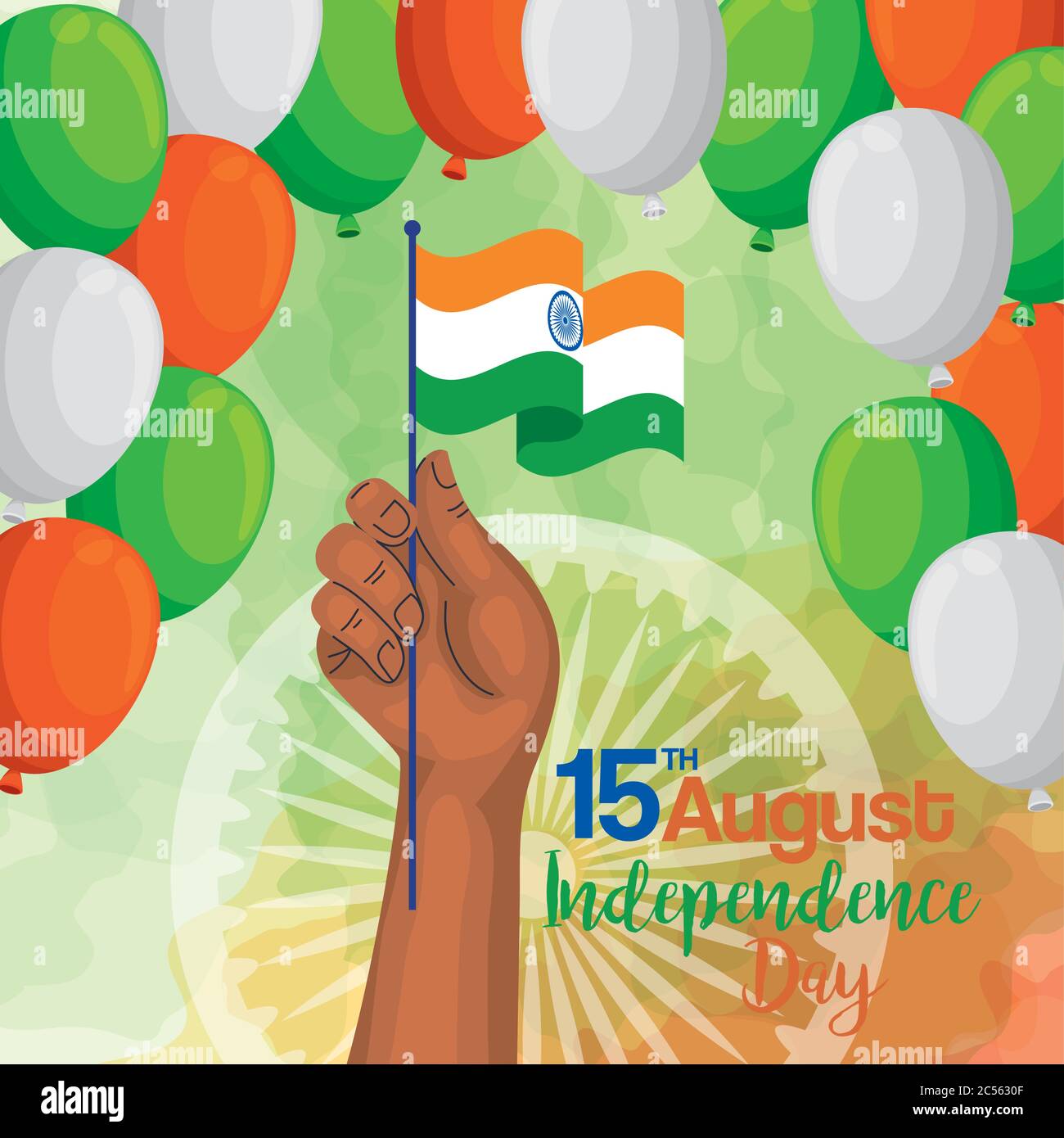 indian happy independence day, balloons helium decoration and hand with ...