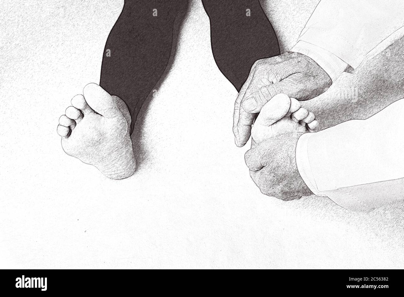 Illustration of Japanese Reiki technique application on a person's feet ...