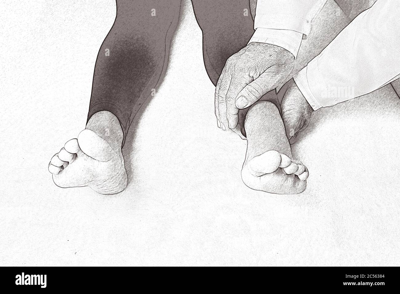 Illustration of Japanese Reiki technique application on a person's feet ...