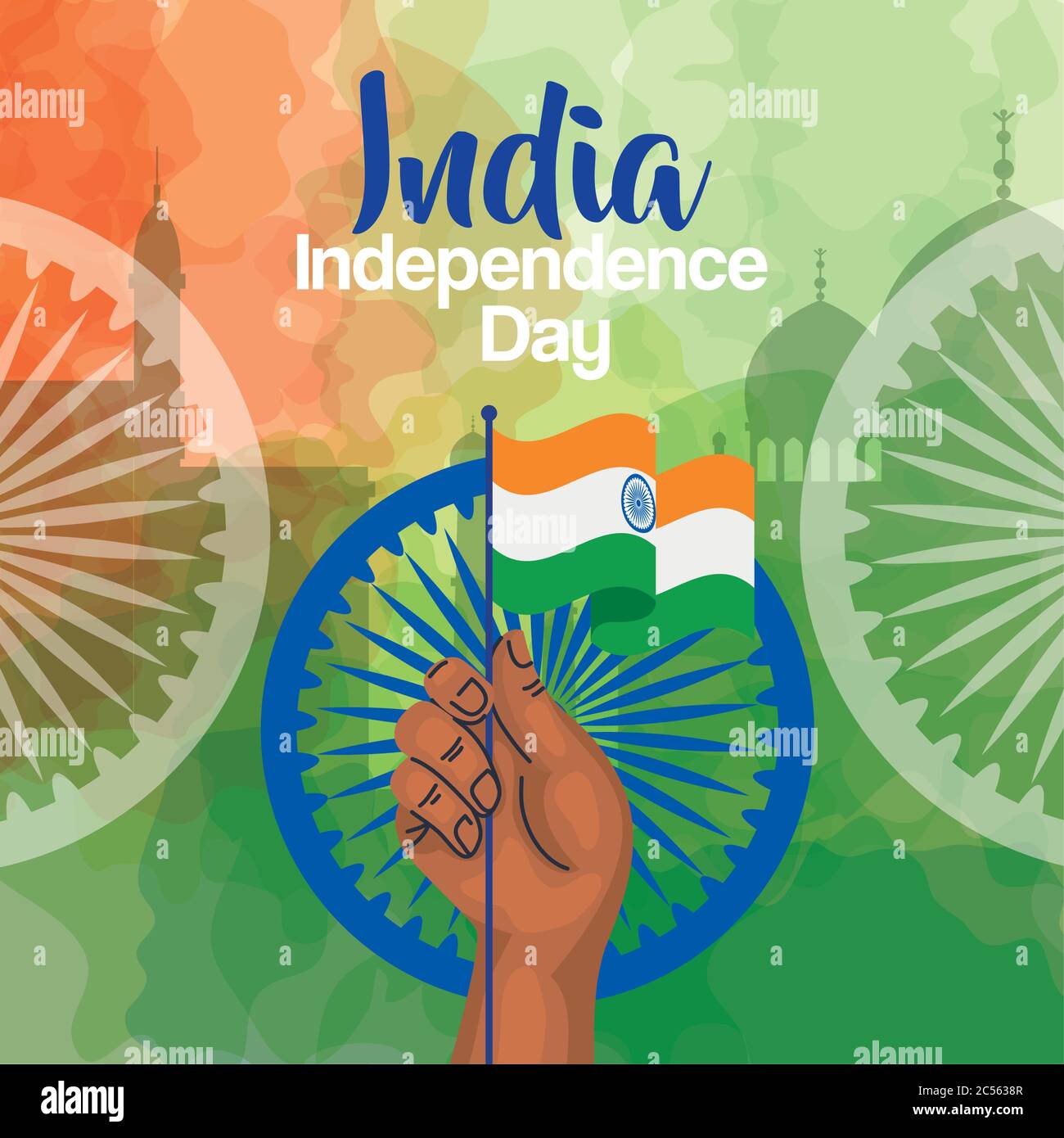 indian happy independence day, ashoka chakra and hand with flag Stock ...