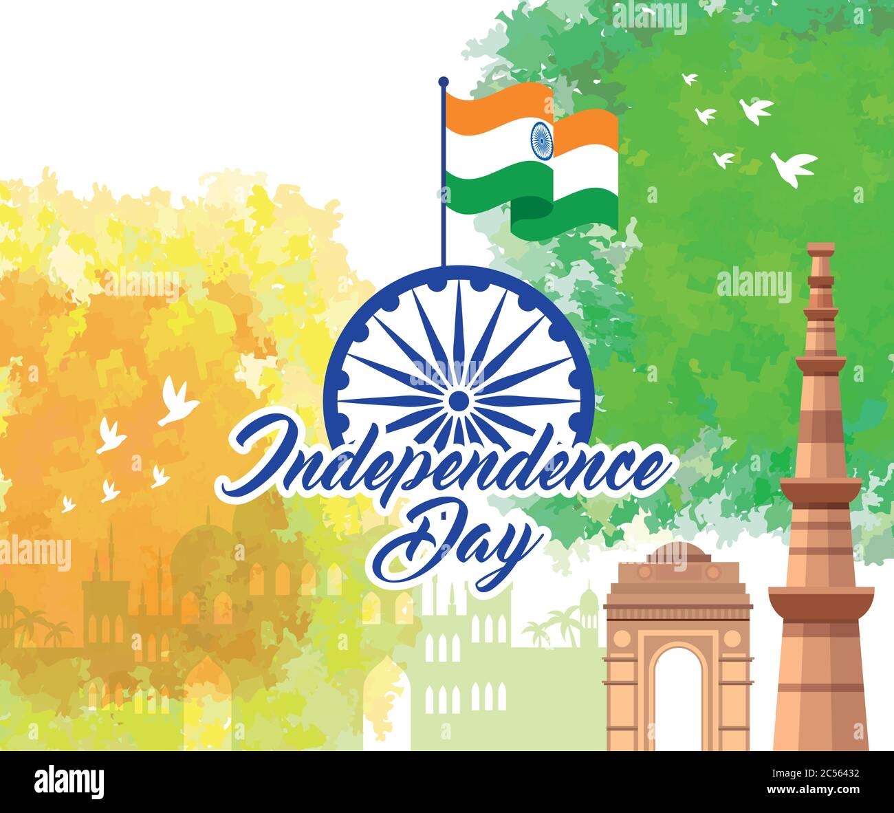 indian happy independence day, monuments traditional and decoration ...